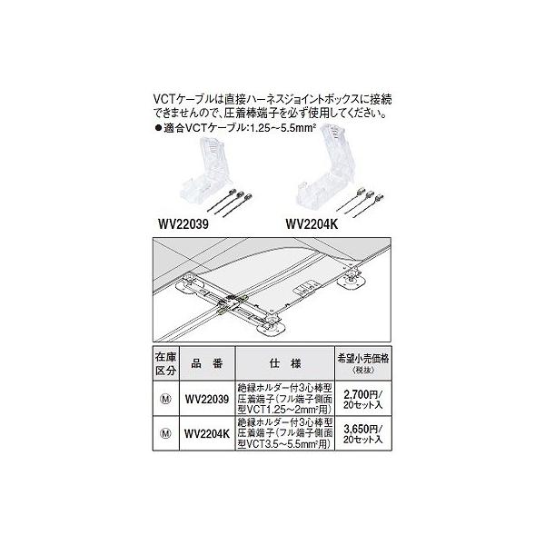 電設資材 パナソニック　WV22039　絶縁ホルダー付3心棒型圧着端子 側面型VCT1.25-2mm2用 1袋20セット入カテゴリ：照明器具　電設資材　機器用配線器具メーカー：Panasonic パナソニック型番：wv22039※画像はイメ...