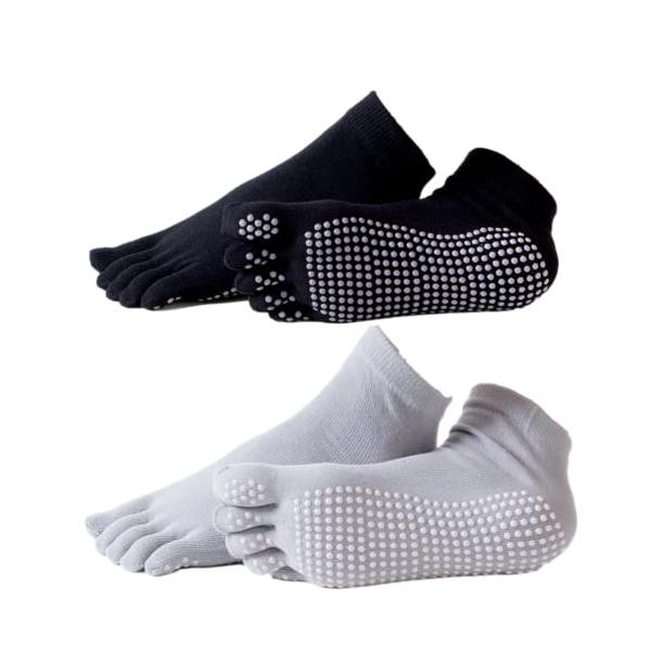 ヨガやピラティスなどのスポーツにおすすめの五本指すべり止め靴下2足セットです。5本指靴下は、あなたのヨガ体験を格段にアップグレードします。足の指を1つ1つ包み込むようなデザインで、しっかりとしたグリップ力を発揮し、滑りやすいヨガマットでも安...