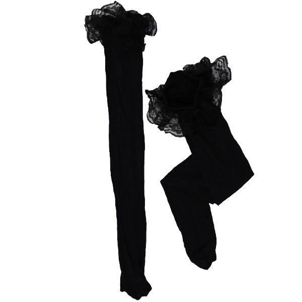 コスプレ 衣装 ニーソ ソックス スカーフ リボン スカート 小物 アクセサリー イベント　コスプレ用小道具 コスプレ＆私服にも相性バッチリ！キュートなレース付きニーハイソックス。●どんなスタイルにも合わせやすいブラックカラー●レースも伸縮...
