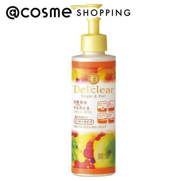 DETクリア ブライト＆ピール ピーリングジェリー<ミックスフルーツの香り>は、ザラつきや黒ずみの気になる部分をマッサージして古い角質をオフするピーリングです。天然由来果実AHA＆植物BHAで肌にやさしく、つるつるのクリアな肌に...