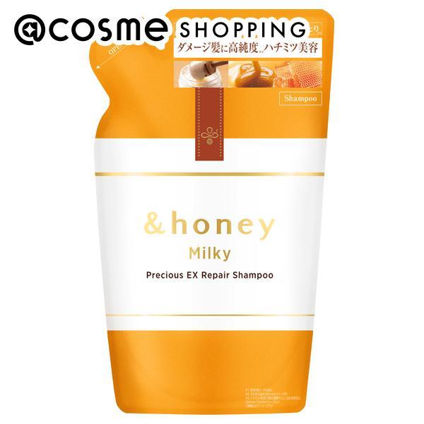 誕生、最高峰※1の濃蜜ダメージケア。「&amp;honey」より髪のダメージに特化し、超しっとり髪※1へ導く新シリーズ「&amp;honey Milky」のシャンプー詰め替え。甘く濃密なアップルスウィートハニーの香りをお楽しみください。※1...