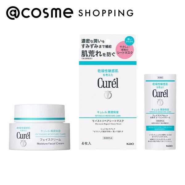 【セット内容】・潤浸保湿フェイスクリーム 40g（現品）（医薬部外品）販売名：Cure'lクリームEc・潤浸保湿モイストリペアシートマスク4枚入り（現品）（医薬部外品）販売名：Cure'lマスクA・フェイスケアミニセット　潤浸保湿化粧水II...