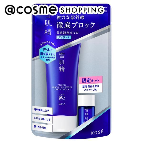 【セット内容】 ・雪肌精 スキンケア UV エッセンス ジェル N 90g・薬用雪肌精 ブライトニング エッセンス ローション 14mL 汗・水に強い 日やけによるシミを防ぐ、みずみずしい最強* UVジェル。化粧水付き。  *紫外線防止効果...