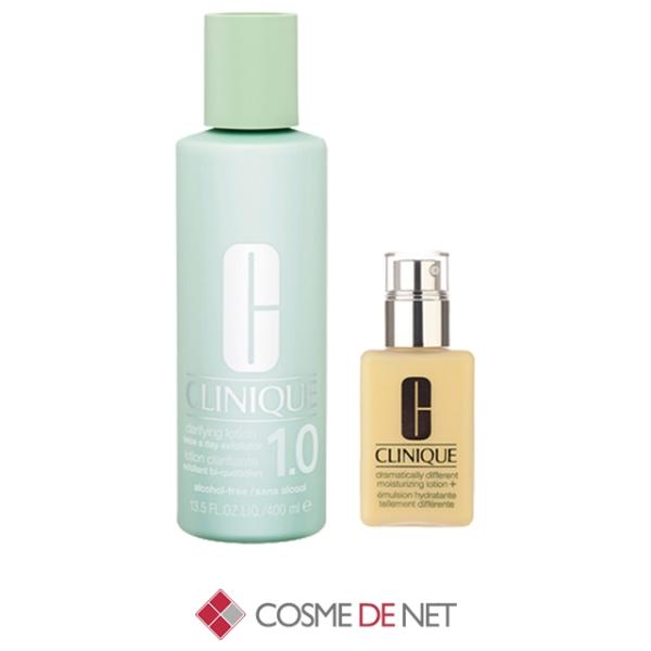 クリニーク スキンケアベーシックD（クラリファイングローション1.0：400ml/DDMLプラス：125ml）  優しくおすすめな角質ケアで健康的で美しい肌に導くアルコール 控えめの角質ケア ローションとグレードサポートした乳液・ドラマティ...