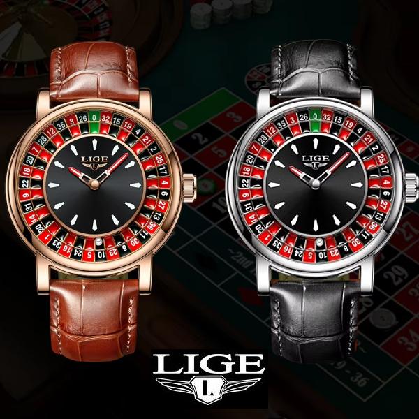 商品名： ルーレット盤デザインメンズ腕時計商品情報：ブランド：LIGEバンド素材：レザームーブメント:クォーツバンド長：260ミリバンド幅：22ミリケースサイズ:45ミリケース厚:12ミリ重さ:60g防水:生活防水その他：夜光針※上記のサイ...