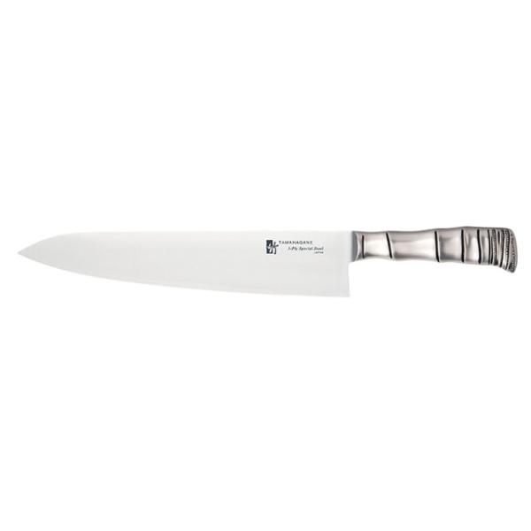 ●メーカー品番：TK-1102●サイズ(cm)：30●全長(mm)：430●質量(g)：300●背厚(mm)：2.5●TAMAHAGANE 竹シリーズ●本研刃造り プロの技術者により、本刃付けする前に研ぎなおしを容易にするため、水砥の荒砥・...