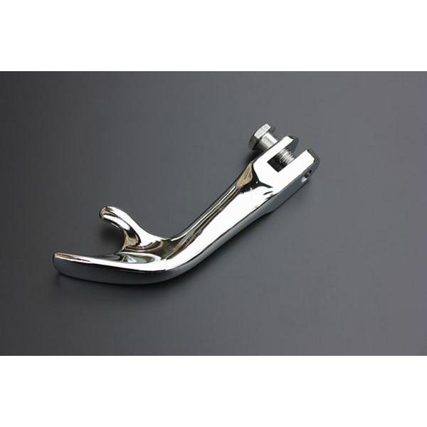 汎用　ショートサイドスタンド　メッキ　ドルフィンタイプ　バネ付　新品　アルミ合金　外掛け式　高さ100ミリ　アルミ合金製でクロムメッキ加工で完成されたショートスタンドですドルフィンタイプで美しい外観で重量感も抜群にあります　ローダウン車には...