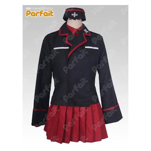 ガルパン「黒森峰女学園」のパンツァー服です。帽子と襟の十字は刺繍です。【セット内容】ジャケット、ブラウス、スカート、帽子【生地の種類】混紡【材質】ポリエステル100%