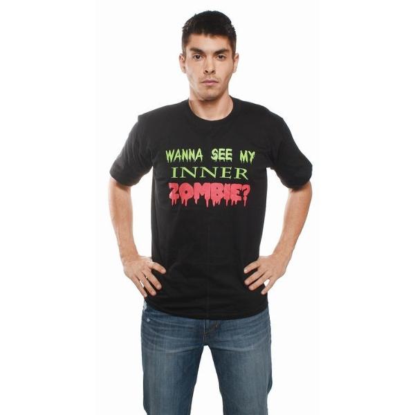 コスプレ コスプレ衣装 コスチューム 衣装 アニメ ゲーム コミケ 大きいサイズ対応 安い ウィッグ 小物 武器 アクセサリー一見普通のオシャレなTシャツ。 胸のプリントを読むと…「Wanna See My Inner Zombie?」直訳...