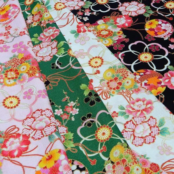 綿ちりめん風の和柄生地です。小物雑貨・袋物・カバー・のれんなどのインテリア、お祭着などの衣類におすすめです。所々にラメが入っています。水濡れや洗濯などによりポコポコ感が損われます。◎50cm【数量が5】以上、10cm単位での販売になります。...