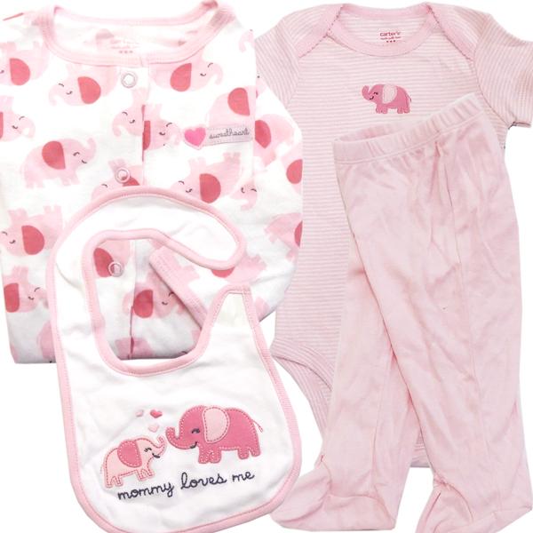 アメリカで買い付けたぞうさんが可愛いカーターズカバーオール＆半袖ボディスーツ＆BIB＆足つきレギンスのトータルコーディネイト4点セットカバーオールは前開きで右足元までフォックで全開します。BIBはマジックテープ式プレゼントにも大人気の商品で...