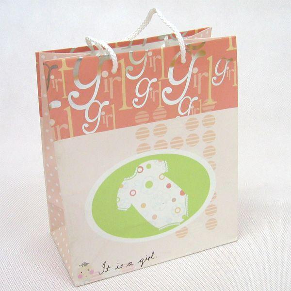 FLOMO（フロモ）ギフトペーパーバッグ 19×23×10cm(ピンク)可愛いお洋服や小物を詰め込んでお祝いやギフトに☆ほんわか絵柄に癒されます☆きらきらラメ入りで可愛くって豪華、もち手部分はリボンです☆裏表同じ絵柄です。サイズ：19×23...