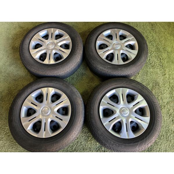 ★商品詳細★・メーカー名：日産 純正スチール・ホイールサイズ　　　インチ：14インチ　　　PCD：4H100　　　J数：5.5J　　　インセット： +　　　ハブ径：60mm ・本数：4本・タイヤ銘柄：ブリヂストン エコピア EP150・タイ...