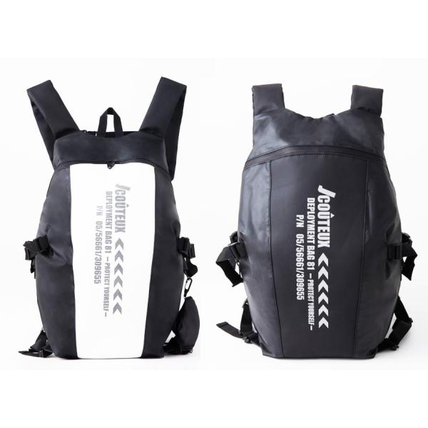 JCOUTEUXの防水素材を使用しており、突然の雨から背包内の貴重品を保護します。また別収納レインカバーつきなので激しい雨等からも確実に保護します。背面は厚みのあるクッション素材を用い荷物の重さを分散し、身体への負担を軽減します。多彩な収納...