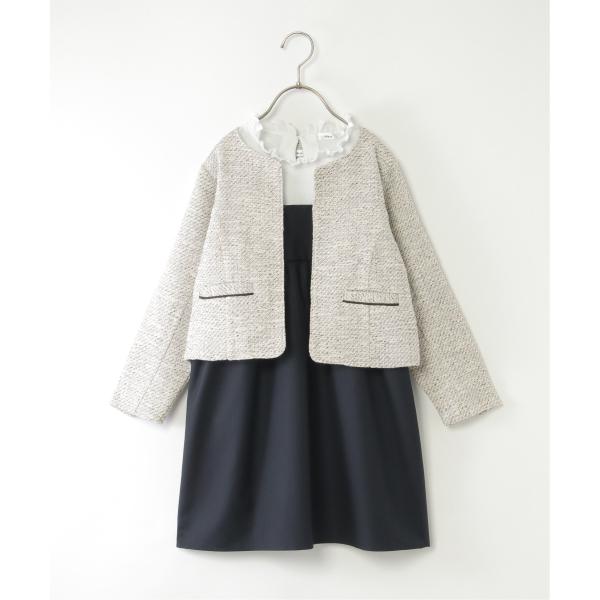ツイード風ジャケットとワンピースのセットアイテム。発表会や入学式・卒業式などのセレモニーにオススメです。【デザイン】ジャケットとドッキングワンピースのセット。【ikkaポイント】レディースのツイードジャケットスタイルにリンクさせたセレモニー...