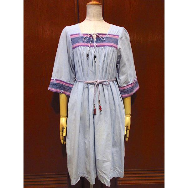 ◆商品名◆1970's S.KUMAR &amp; CO.INC 七分袖 インド綿 ワンピース 水色◆サイズ◆肩幅：約32cm身幅：約49cm袖丈：約40cm着丈：約100cm※計測箇所によって多少異なりますのでだいたいの目安としてお考えく...