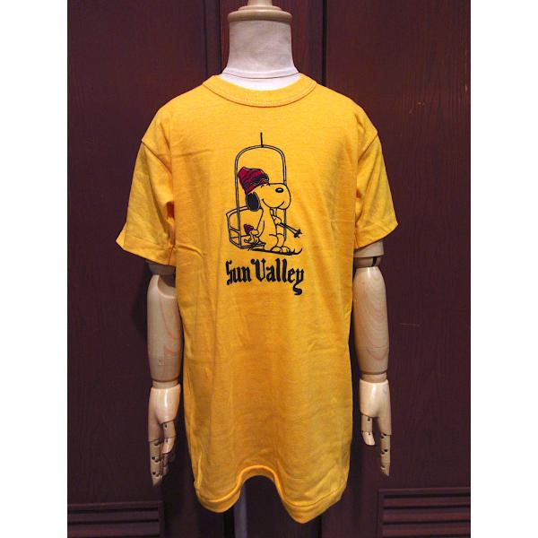◆商品名◆1970's DEADSTOCK キッズ SNOOPY Sun Valley Tシャツ 黄 size L(14-16)◆サイズ◆マネキンサイズ：5号表記：L 14-16肩幅：約34cm身幅：約37cm袖丈：約13.5cm着丈：約5...