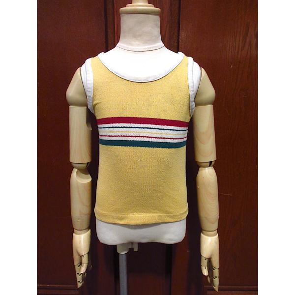 ◆商品名◆1970's Health-tex キッズ マルチボーダー タンクトップ 黄 size 3T◆サイズ◆マネキンサイズ：5号表記：3T肩幅：約21.5cm身幅：約28cm着丈：約35.5cm※計測箇所によって多少異なりますのでだいた...