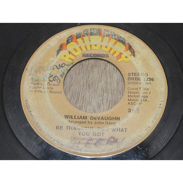 ◆商品名◆WILLIAM DEVAUGHN Be Thankful For What You Got / Be Thankful For What You Got, Part 2 ROXBURY RECORDS BRB0-0236◆状態◆・...