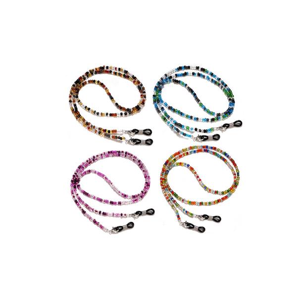 メガネチェーン「ポップビーズ」数種類のオシャレなビーズを組み合わせて時計職のカラーリングでまとめてあります♪軽くてキレイな人気のビーズチェーン！