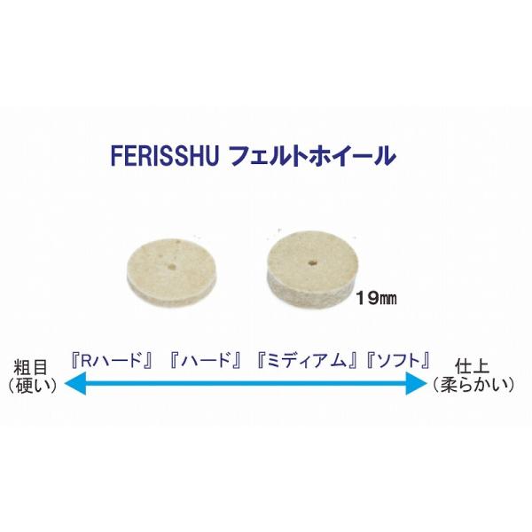 ■低価格と使いやすさを実現したFERISSHUシリーズ。4種類の硬さとサイズで用途に合わせて使えます。サイズ：直径19mm×厚さ3mm硬さ：ミディアム