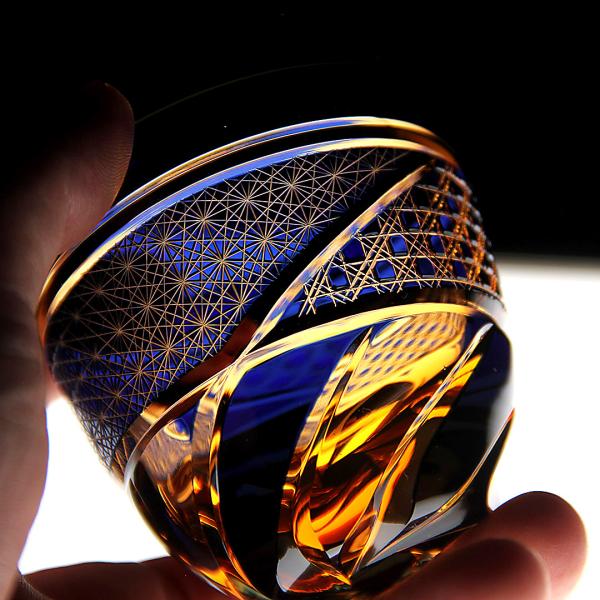 美術・工芸用 クリアソーダガラスサイズ：　直径　約６７mm　高さ　約６０ｍｍ色：　琥珀×瑠璃　ほか写真参照※手作りですので多少の誤差はあります。