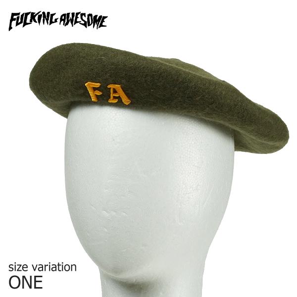 ■商品名：Children Of A Lesser God Beret■定価：8800円■カラー：OLIVE■サイズ：ONE size■商品紹介：フロントにFUCKING AWESOMEの頭文字「FA」と刺繍が入ったベレー帽　