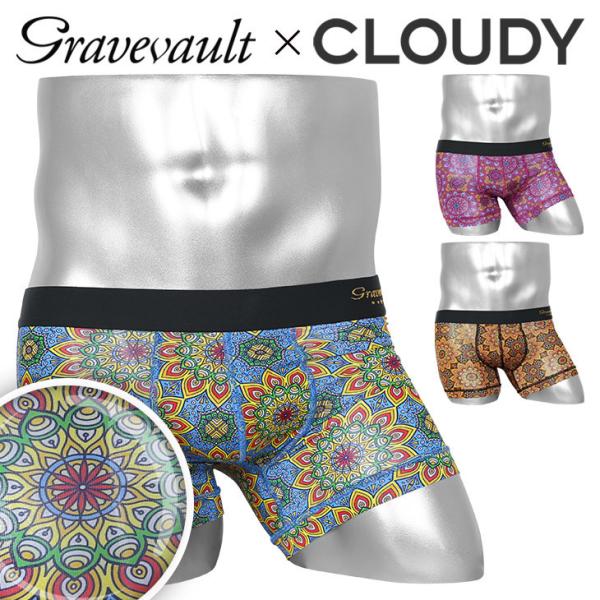 商品番号：511746(3061142)都会的なアフリカンデザインを得意とするアパレルブランド「CLOUDY」とコラボレーションしたGravevault(グレイブボールト)のメンズショートボクサーパンツ。現地の素材やデザインを取り入れ、花や...