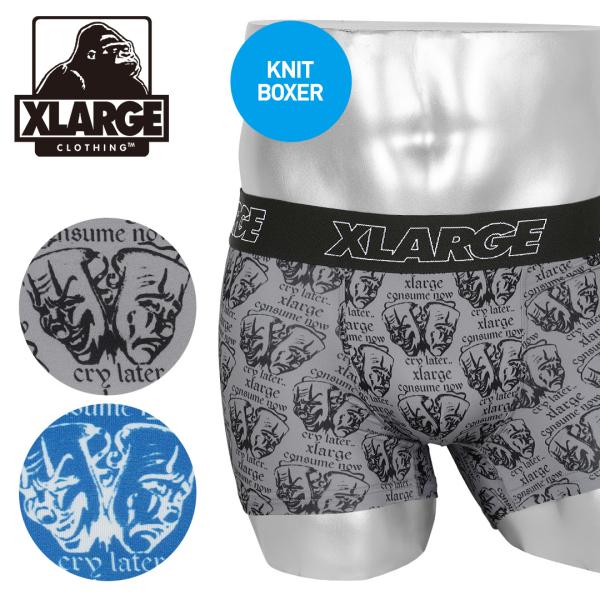 商品番号：518950(81636600)シンメトリーに配置されたフェイスモチーフが印象的な、X-LARGE(エクストララージ)のメンズボクサーパンツ。向かい合うように配置された2つの顔は、見る角度や捉え方によって異なる表情を感じさせ、二面...