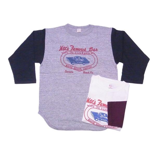 ウエアハウス(WAREHOUSE)の7分袖ベースボールTシャツ"4800/MAC'S FAMOUS BAR"です。ウエアハウスの定番生地ともいえる、12番のムラ糸天竺ボディを使用したベースボールT。自然なムラ糸を再現した単糸はそれだけで風合...