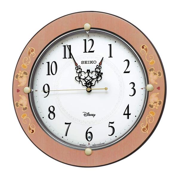 ＜ ピンク 唐草柄 ミッキーマウス ミニーマウス 光沢 電波時計 アナログ ＞