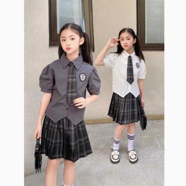 新品未使用◆カラー：写真参照子供スーツ 女の子 卒業式スーツ フォーマルスーツ ギャル制服 セットアップ キッズスーツ アカデミー風 シャツスカート トップス プリーツスカート制服 学生制服 子供服チェック スクールJK制服コスプレ【生地】...