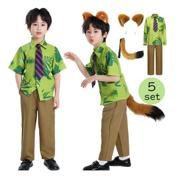 新品未使用送料無料◆【生地】：ポリエステル◆サイズ：cm（写真参照）ハロウィン キッズ コスプレ キツネ詐欺師 ニック コスプレ 子供しっぽ 可愛い 耳付 しっぽ 仮装 学園祭 ニック シャツ パンツ ネクタイ 3点セット 5点セット 衣装...