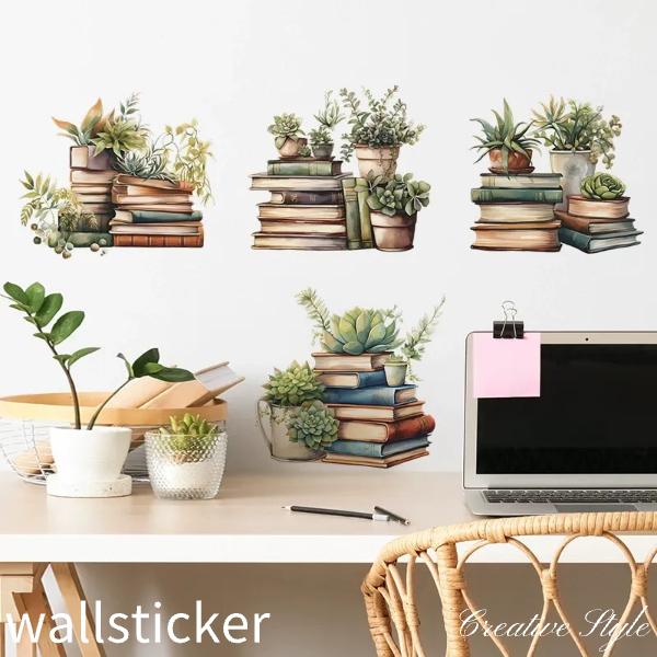 ★商品説明★商 品 名： ウォールステッカー books&amp;succulents 木 花 おしゃれ 北欧 キッチン インテリアシール 植物 トイレ 英文 壁紙シール 植木鉢商品番号：WS-FUND2材　　質：ポリ塩化ビニルサ イ ズ：...