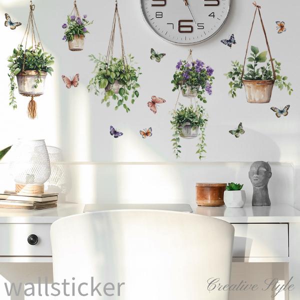 ★商品説明★商 品 名： ウォールステッカー  hanging plants 木 花 おしゃれ 北欧 キッチン インテリアシール 植物 トイレ 英文 壁紙シール 植木鉢商品番号：WS-FUND53材　　質：ポリ塩化ビニルサ イ ズ：30cm...