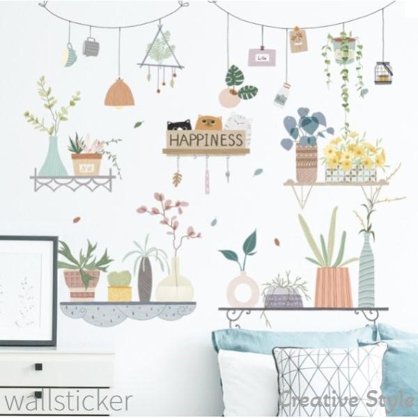 ★商品説明★商 品 名：ウォールステッカー 木 花 おしゃれ 北欧 猫 海 キッチン インテリアシール 猫 植物 トイレ 英文 壁紙シール ウォールシール 植物植木鉢と猫商品番号：WS-QHAB材　　質：ポリ塩化ビニルサ イ ズ：30cm×...
