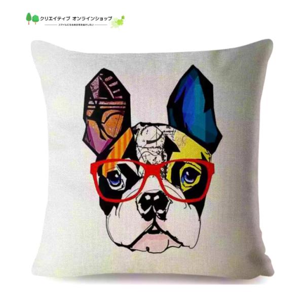 ご覧いただきまして誠にありがとうございます。カラフル とっても お洒落 ！・ボストンテリア アート イラスト クッションカバー素材：　コットンリネン表面のみの印刷になります。裏面は無地サイズ：45cm×45cmさらりとしていて手触りが良い生...