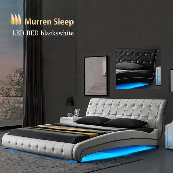 ブラック　ホワイト　ミューレンスリープ　murren sleepマットレス面サイズＤサイズ：幅1400 奥行1950mm床からすのこまでの高さ：200mm張り地：合成皮革すのこ：積層合板備考：サイドフレーム下両側にカラー可変対応のLEDライ...