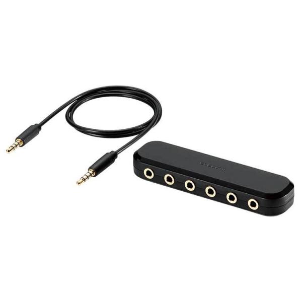 オーディオ出力を5分配できる!複数端末音のミックスや、最大5つのイヤホンに音楽の分配ができる4極対応3.5φアナログ分配アダプター。■対応機種：3.5φミニプラグを搭載したヘッドフォン・イヤフォン及び、3.5φミニプラグを搭載したスマートフ...