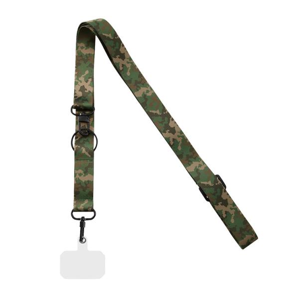 対応:スマートフォンデザイン:迷彩/グリーン説明:斜め掛け・肩掛け・首掛けの3wayで使い方色々。透明シートを挟むだけ！全端末対応。ワンタッチで簡単装着！長さ調整可能。全長約80〜150cm。 全機種対応 多機種対応 挟むだけ はさむだけ ...