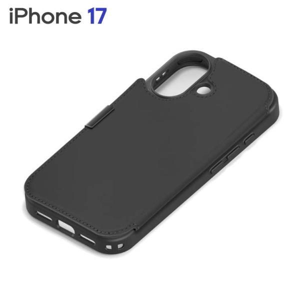 【対応機種】iPhone17【デザイン・カラー・種類】バックフリップケース (ブラック)【商品説明】手帳型ならではの煩わしいカバーの開け閉めを解消する為、フリップを背面に移動したiPhone17用 バックフリップケースです。ケース背面は、ク...