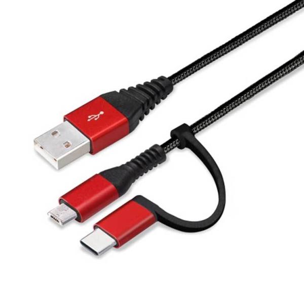 対応:スマートフォンデザイン:15cm レッド&amp;ブラック説明:「PG-CMC01M01BK」は、Tipe-C・micro USBの２種のコネクタを１本で使用できる長さ15cmのUSBタフケーブルです。50000回の折り曲げにも耐える...
