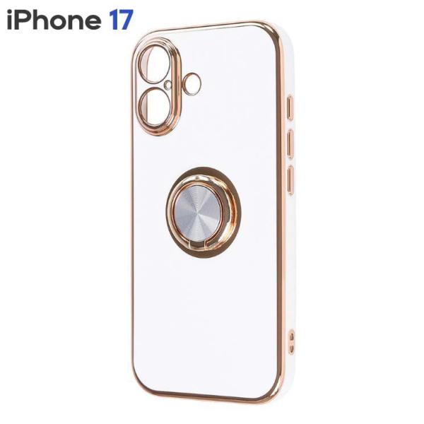 【対応機種】iPhone 17【デザイン・カラー・種類】ホワイト/ゴールド【商品説明】艶やかなメタリック調のフレームがアクセントになり、華やかな印象をプラスするソフトケース。背面のリングは、落下防止やスタンドとしても使える便利なつくりです。...