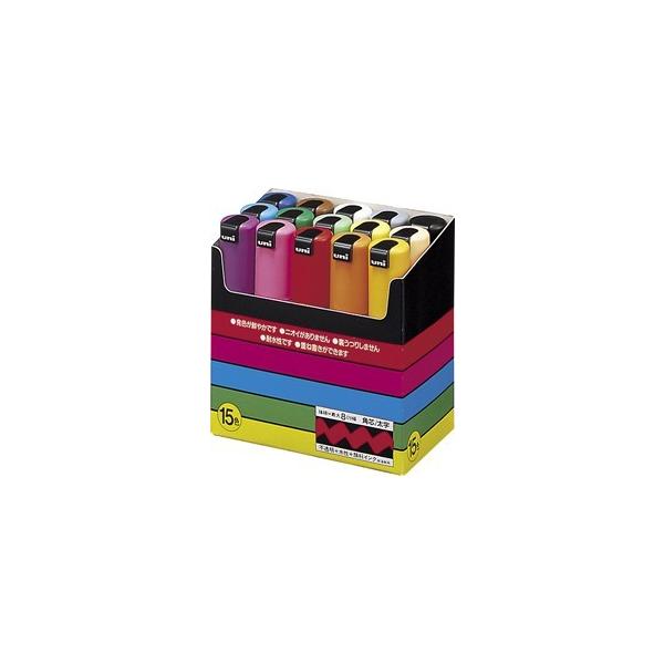 ≪商品スペック≫○商品名:ポスカ（POSCA)○品番:PC8K15C      ○機能:太字角芯 水性マーカー○小売価格:4950円○JAN:4902778154854○インク色:１５色○軸径φ×厚さ×全長:124mm×76mm×127mm...