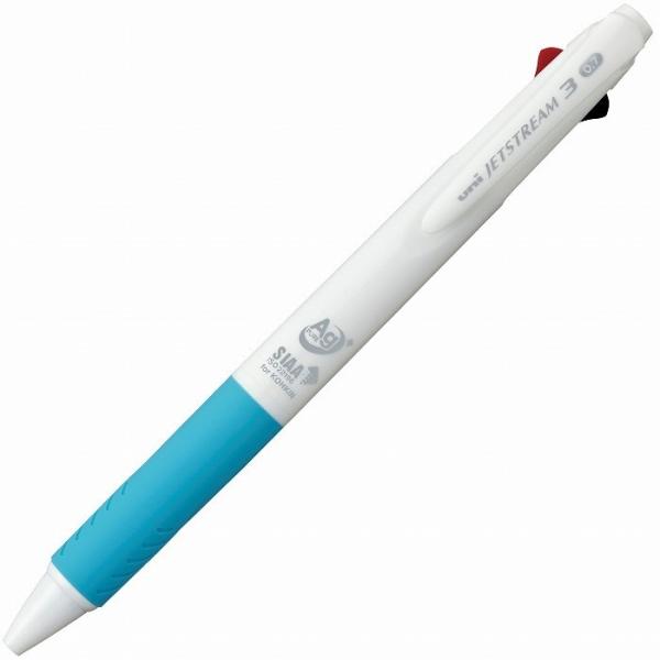 ≪商品スペック≫○商品名:ジェットストリーム○品番:SXE3400A07W.8○機能:３色ボールペン ノック式○小売価格（税別）:400円○JAN:4902778188842○軸色:白水色○インク色:黒・赤・青○ボール径:0.7mm○軸径φ...