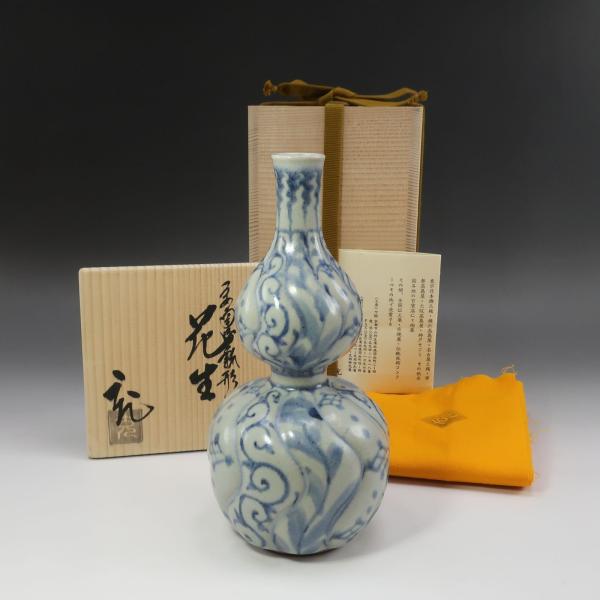 【管理番号】I140826031【アイテム】骨董品【ブランド】京焼（kyoyaki）【モデル名】手塚充 造 瓢形花生【対象】_【素材】陶磁器【サイズ】　 H約20cm x W約9cm【付属品】　共箱、共布、栞【その他】　画像にてわからない部...