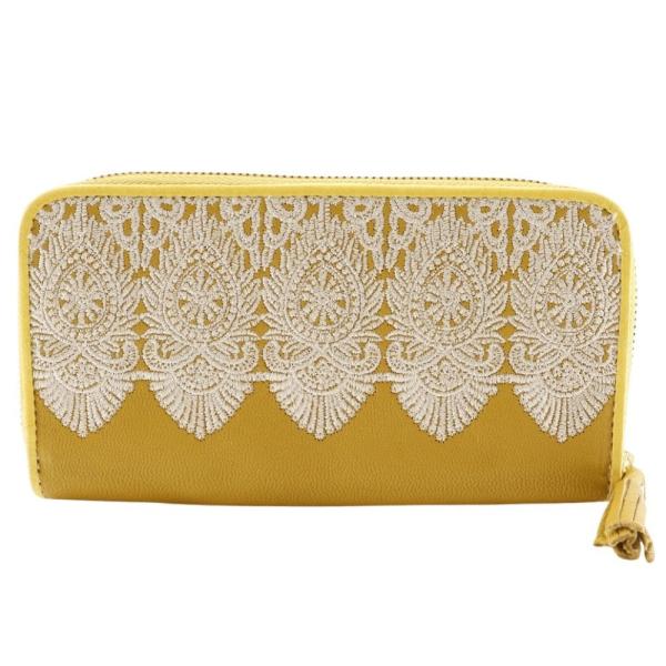 【管理番号】Y192724199【アイテム】長財布【ブランド】エンディミオン・スプリング（Endymion Spring）【モデル名】本革刺繍【ライン】ラウンドファスナー【対象】レディース【カラー】黄色【サイズ】　 H約10cm x W約1...