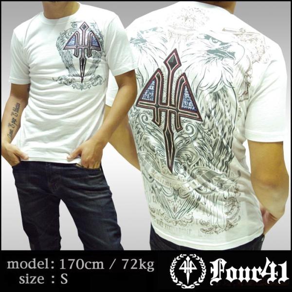 LA発 ブランド Four41 Los Angeles フォーフォーティーワン メンズ ラインストーン Tシャツ スワロフスキー ホワイト 03 インポート セレブ セレカジ アメカジ ストリート サーフ LAセレブ Ed Hardy エド...