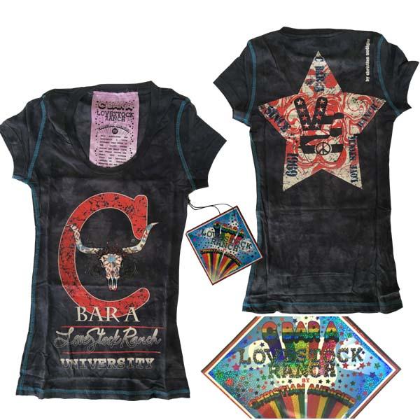 C BAR A シーバーエー BY CHRISTIAN AUDIGIER クリスチャンオードジェー レディース Tシャツ LOVE STOCK UNIVER SITY ウォッシュ ブラック ウエスタン ハリウッド LAセレブ ファッション ...