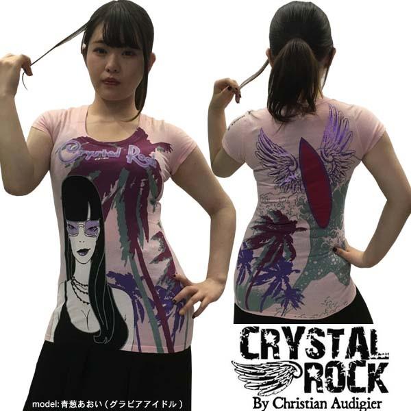 CRYSTAL ROCK クリスタルロック BY CHRISTIAN AUDIGIER クリスチャンオードジェー レディース チュニック Tシャツ ラインストーン BIGWAVE ピンク ハリウッド LAセレブ ファッション セレブ カジュ...